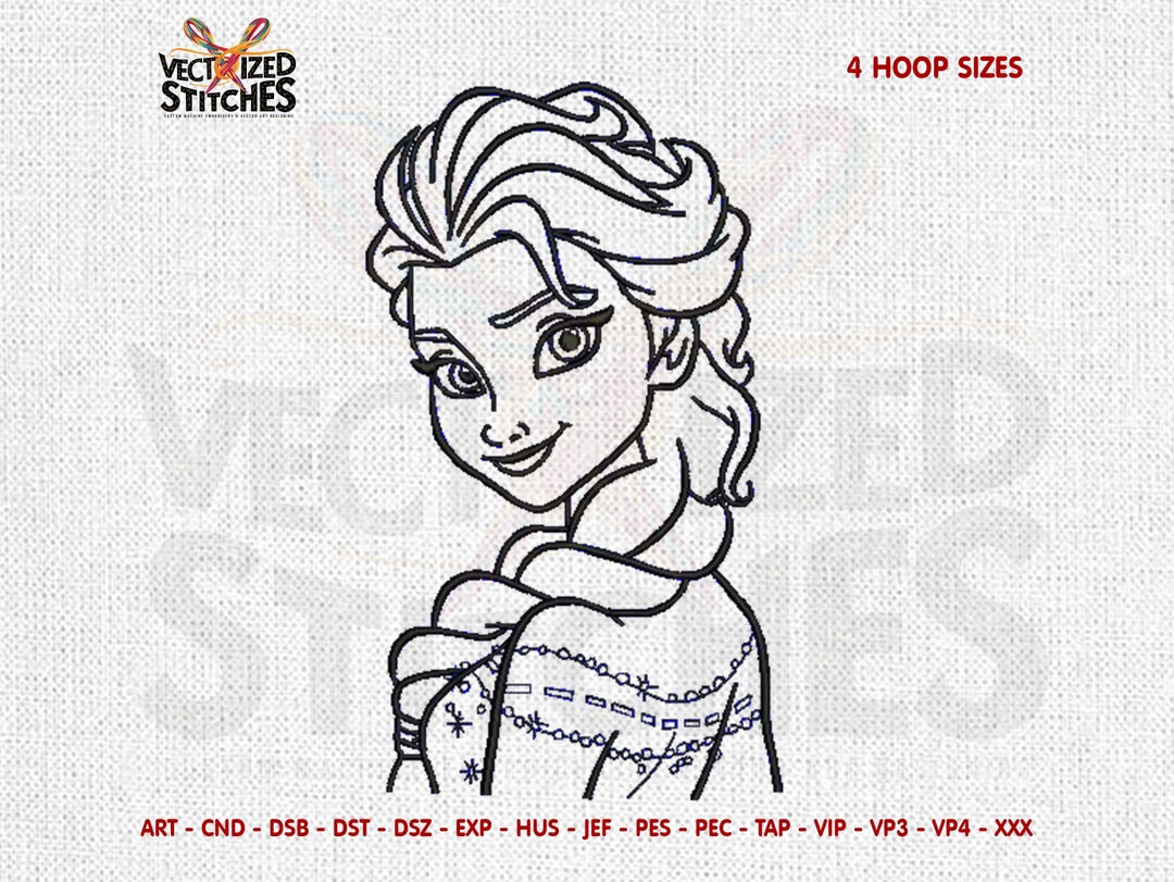 Princess Elsa Embroidery Designs Frozen Princess Outline Digitizing 4 ...