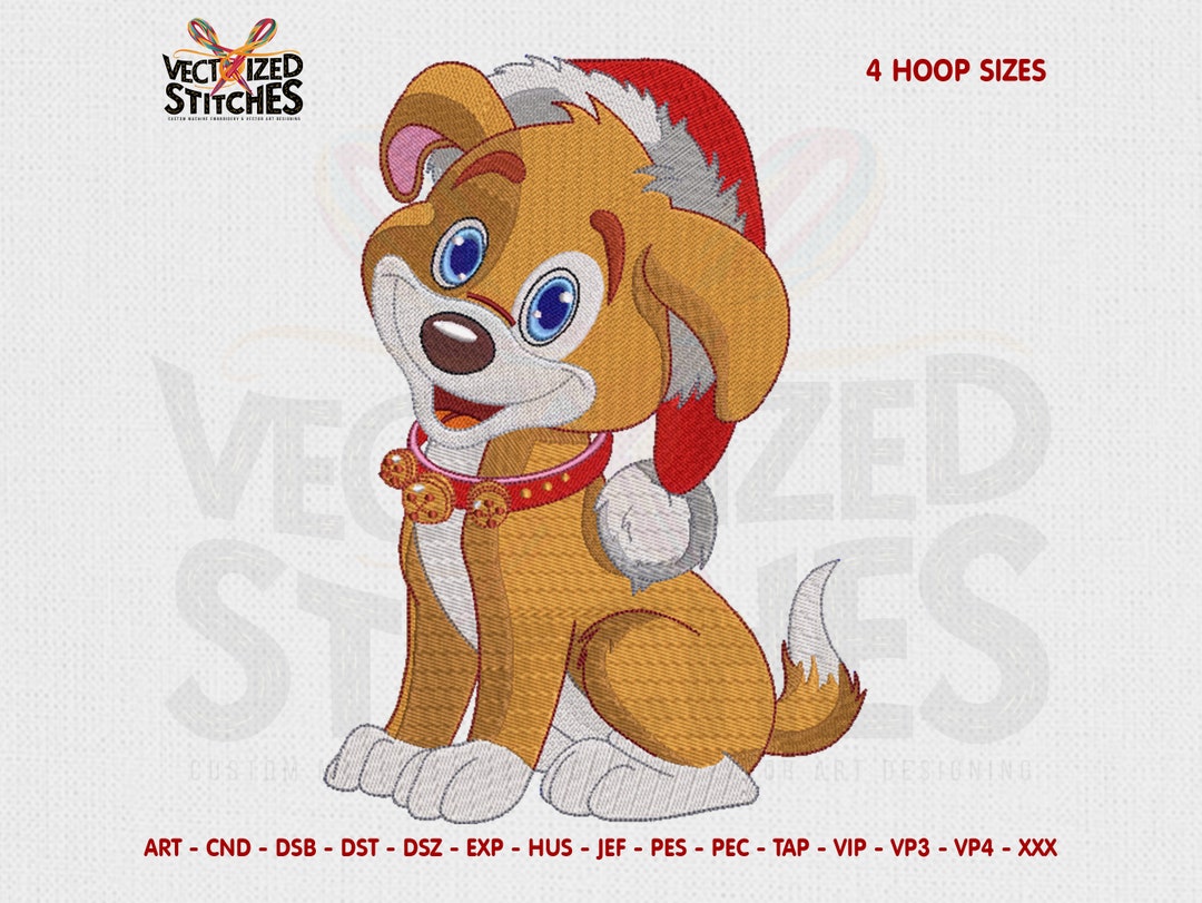 Cute Dog Embroidery Design Christmas Dog Machine Embroidery Design ...