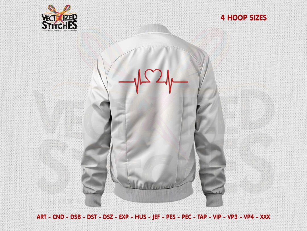 Heartbeat Line Medical Symbol Cardiology Pulse Embroidery Design Heart ...