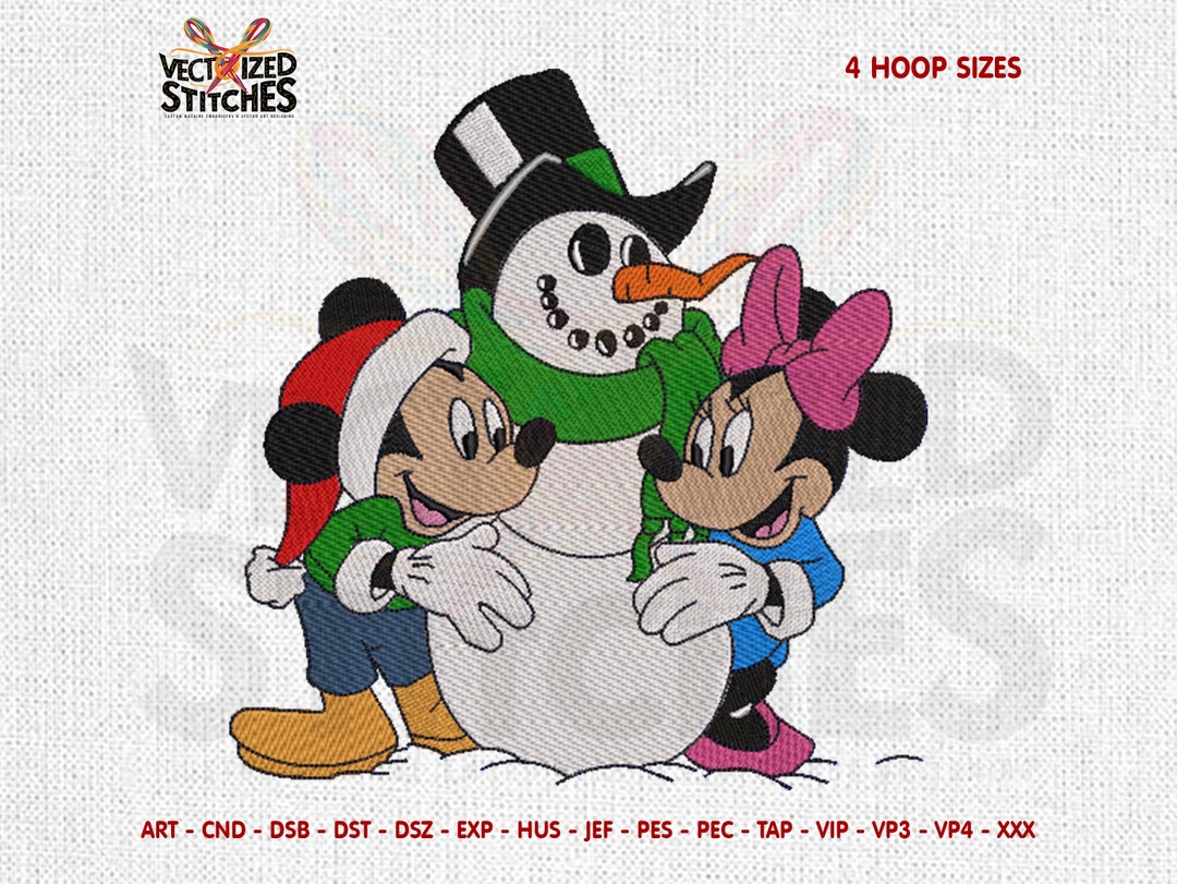 Mickey, Minnie Mouse and Snowman Embroidery Design Mickey Mouse Snowman ...