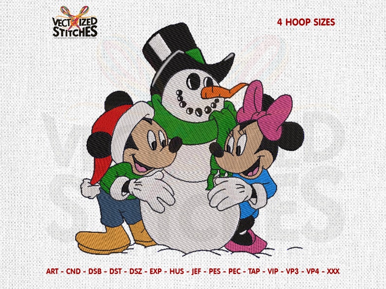 Mickey, Minnie Mouse and Snowman Embroidery Design Mickey Mouse Snowman ...