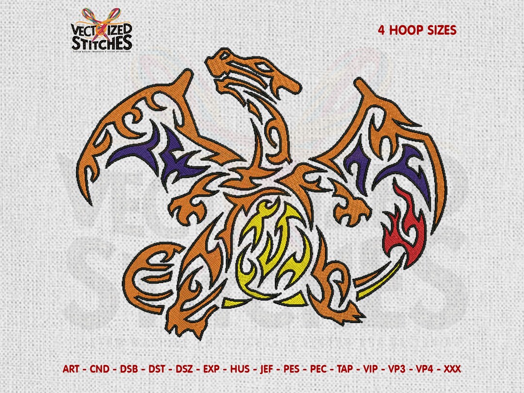 Tribal Charizard Lizardon Fire Anime Embroidery Design Lizardon EMB ...