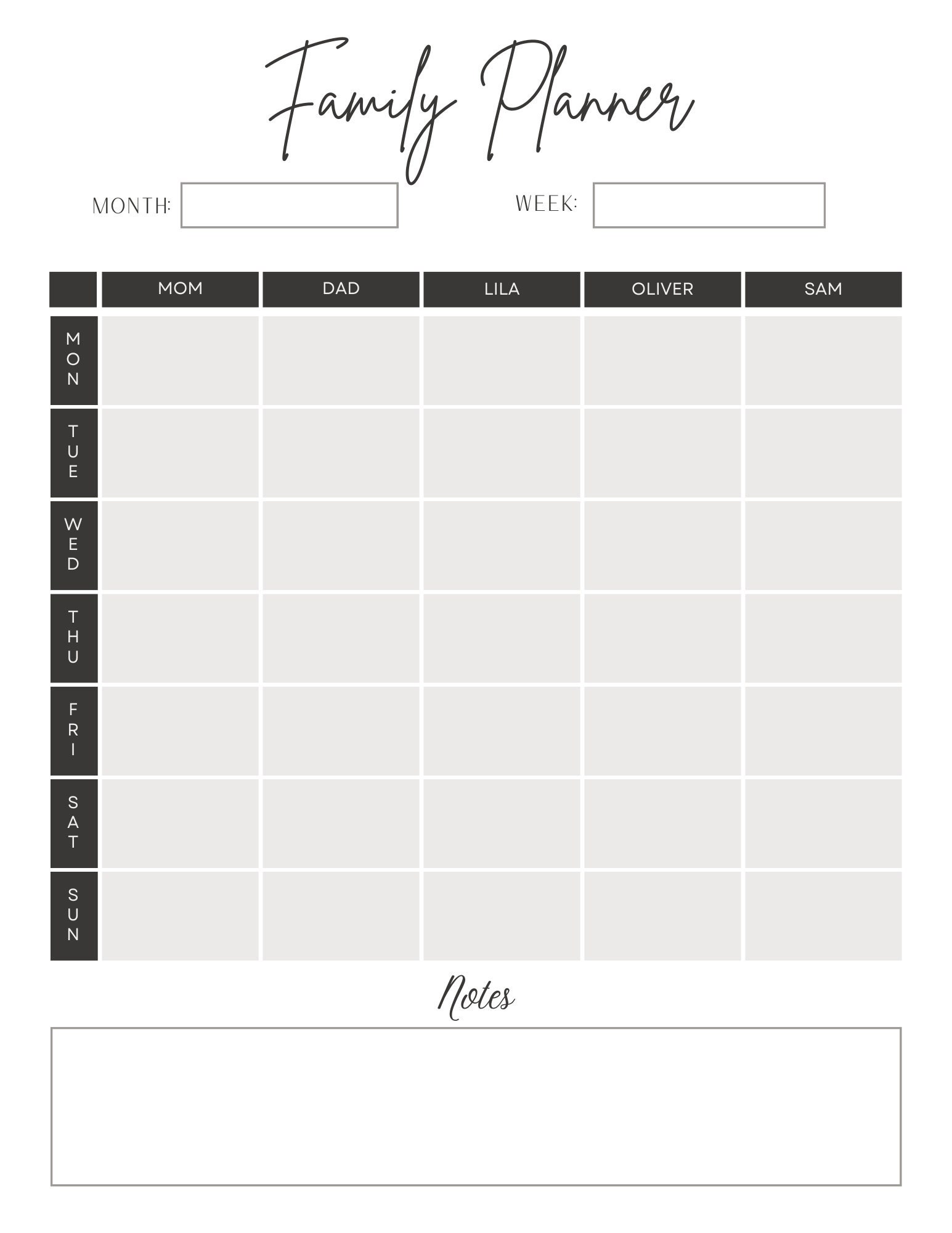 Editable Family Weekly Planner | Customizable Digital Template ...