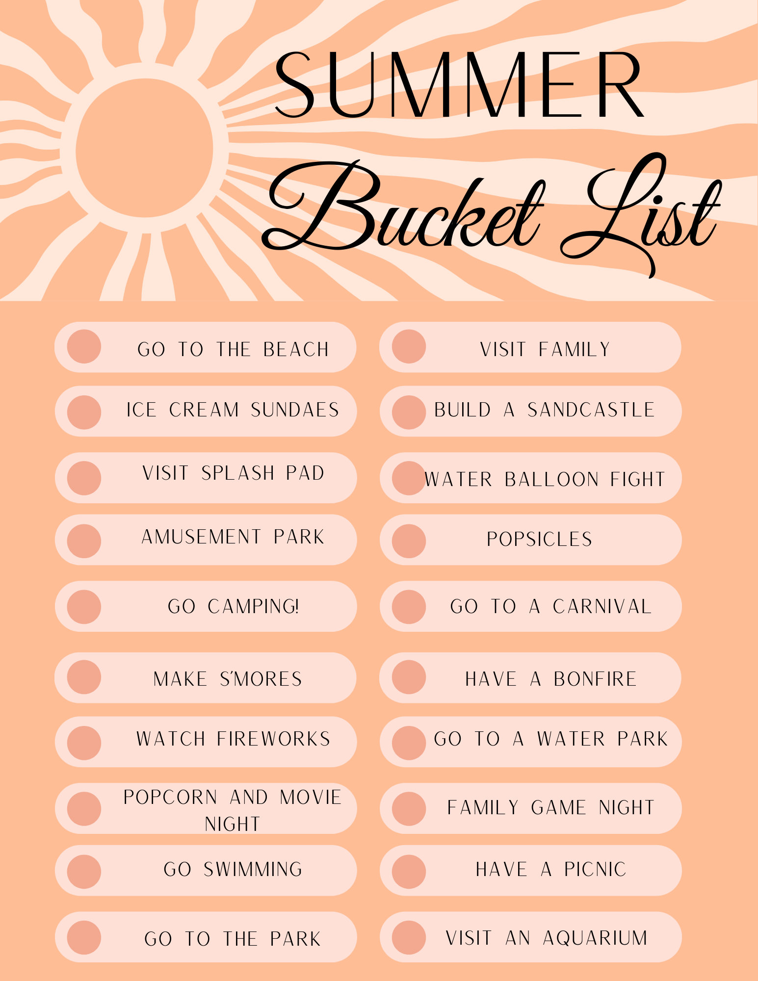 Printable Summer Bucket List for Kids and Families - Fun Activities ...