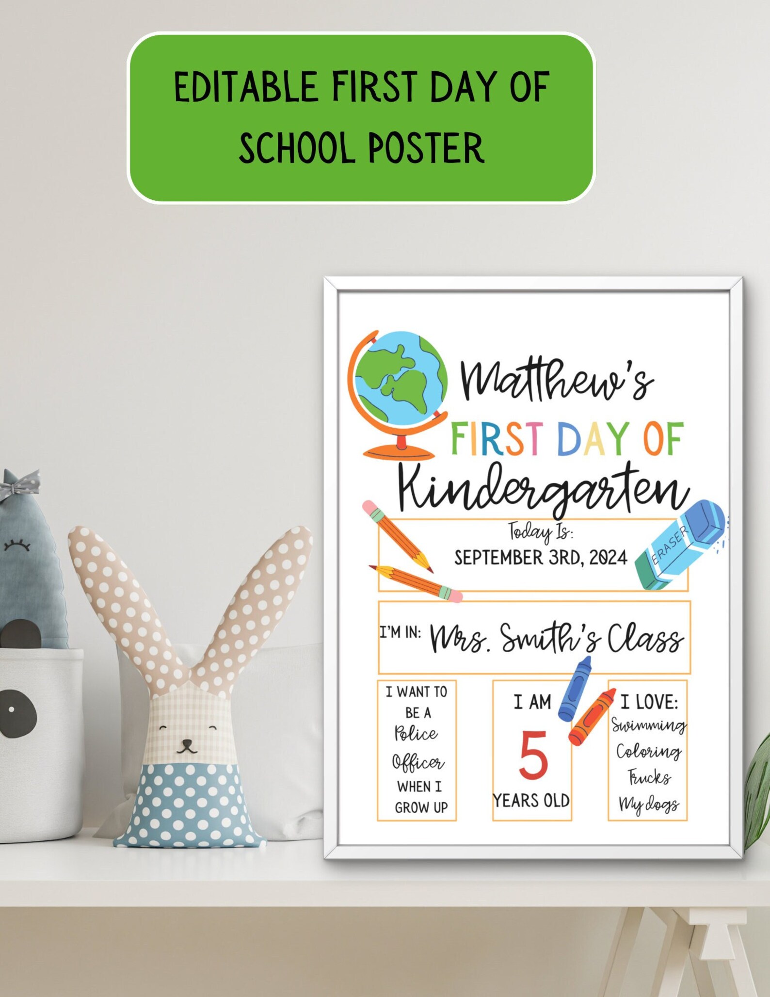 First Day of School Poster Editable First Day of School Back to School ...