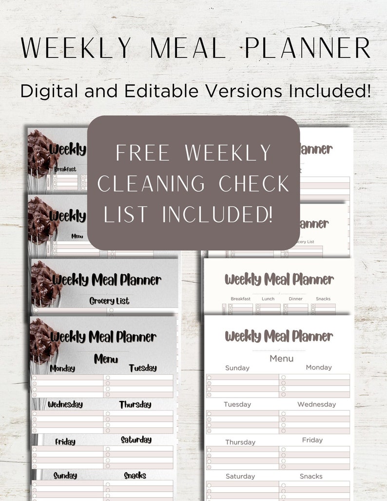 Editable Weekly Meal Planner and Grocery List Digital Easy Meal ...