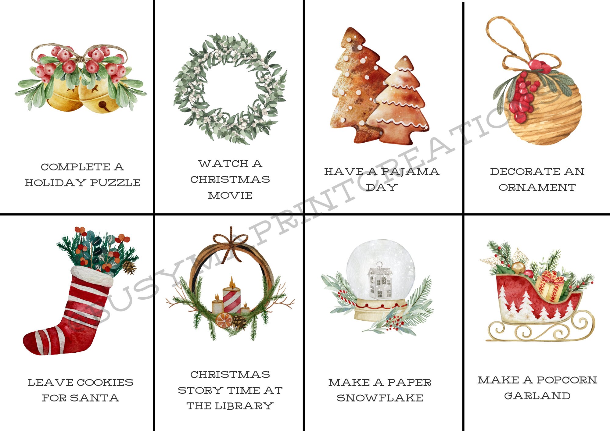 Printable Advent Calendar Activity Cards Christmas Activity Cards ...