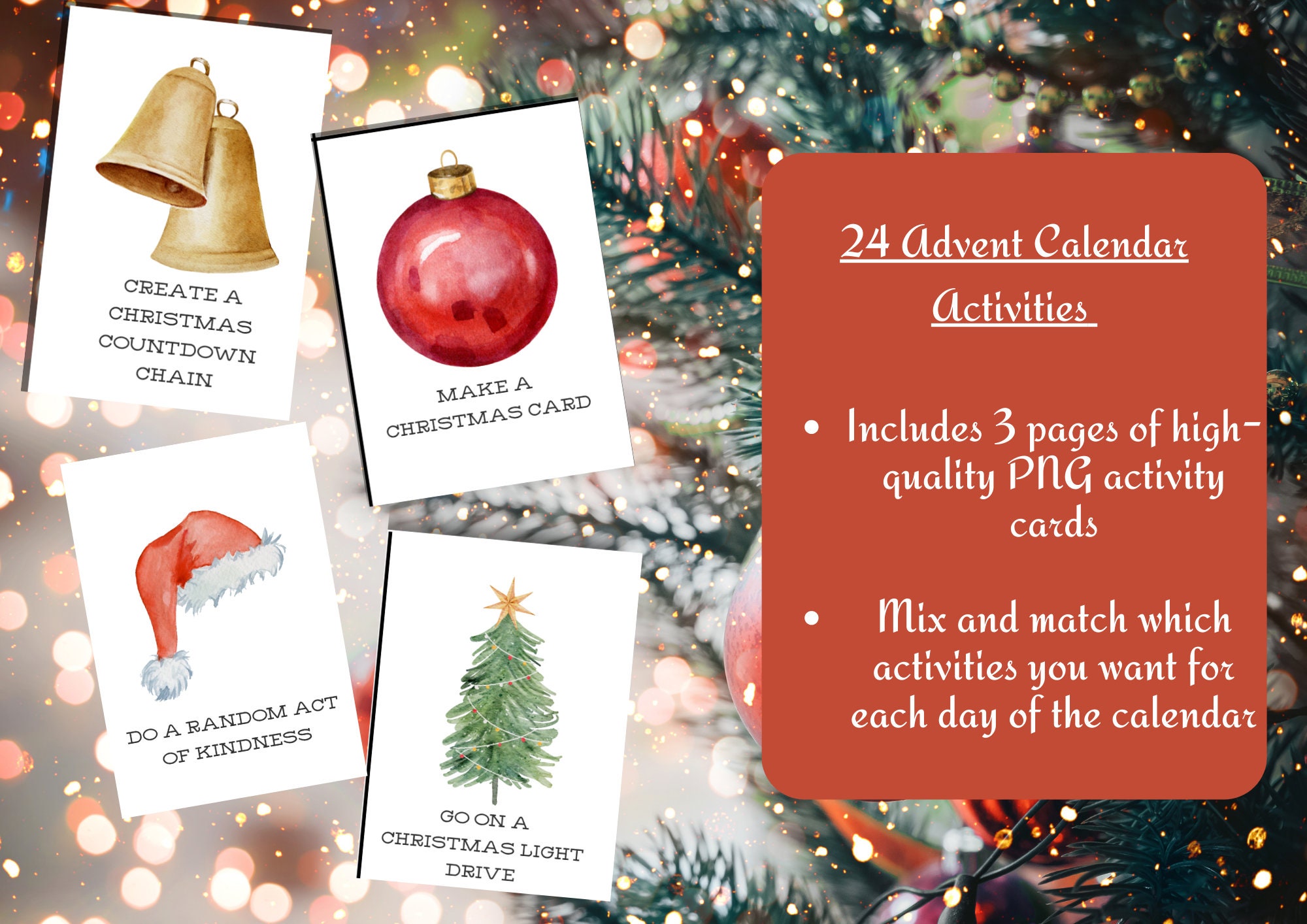 Printable Advent Calendar Activity Cards Christmas Activity Cards ...