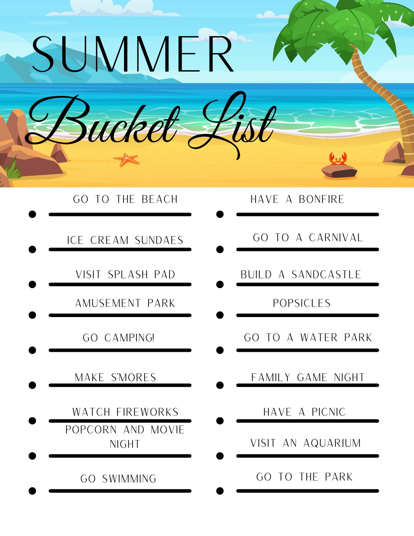 Printable Summer Bucket List for Kids and Families - Fun Activities ...