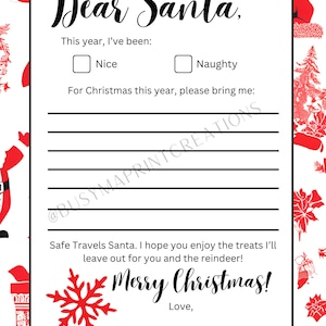 Printable Letter to Santa Kids Christmas Wish List Letter to Father of ...