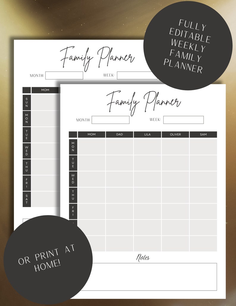 Editable Family Weekly Planner | Customizable Digital Template ...