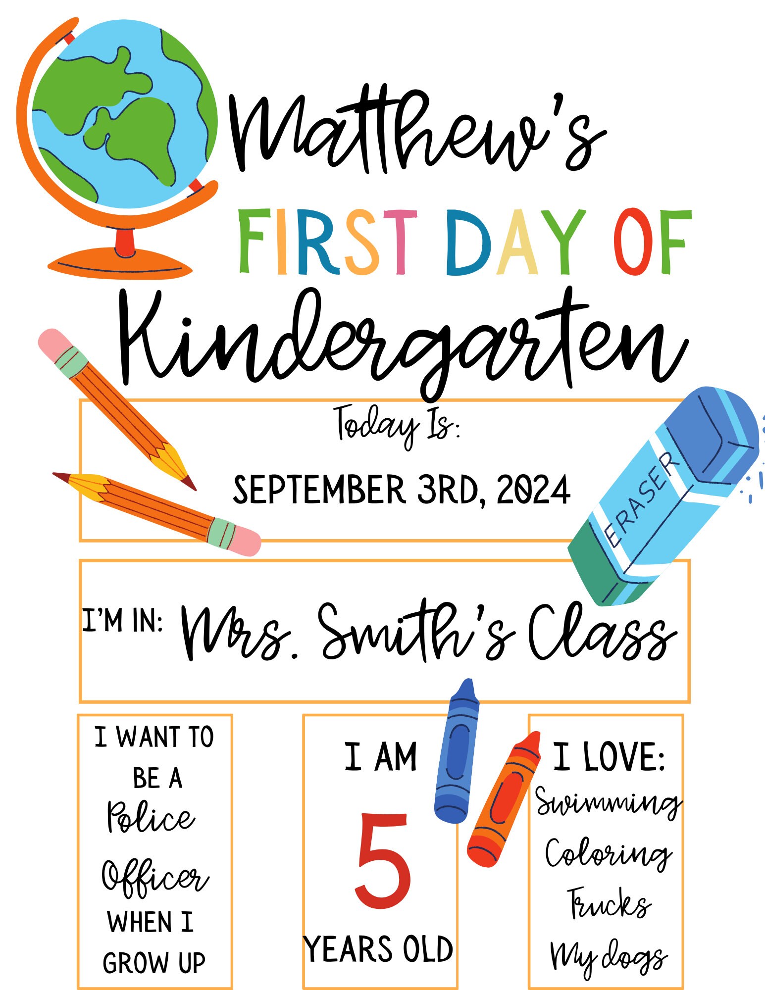 First Day of School Poster Editable First Day of School Back to School ...
