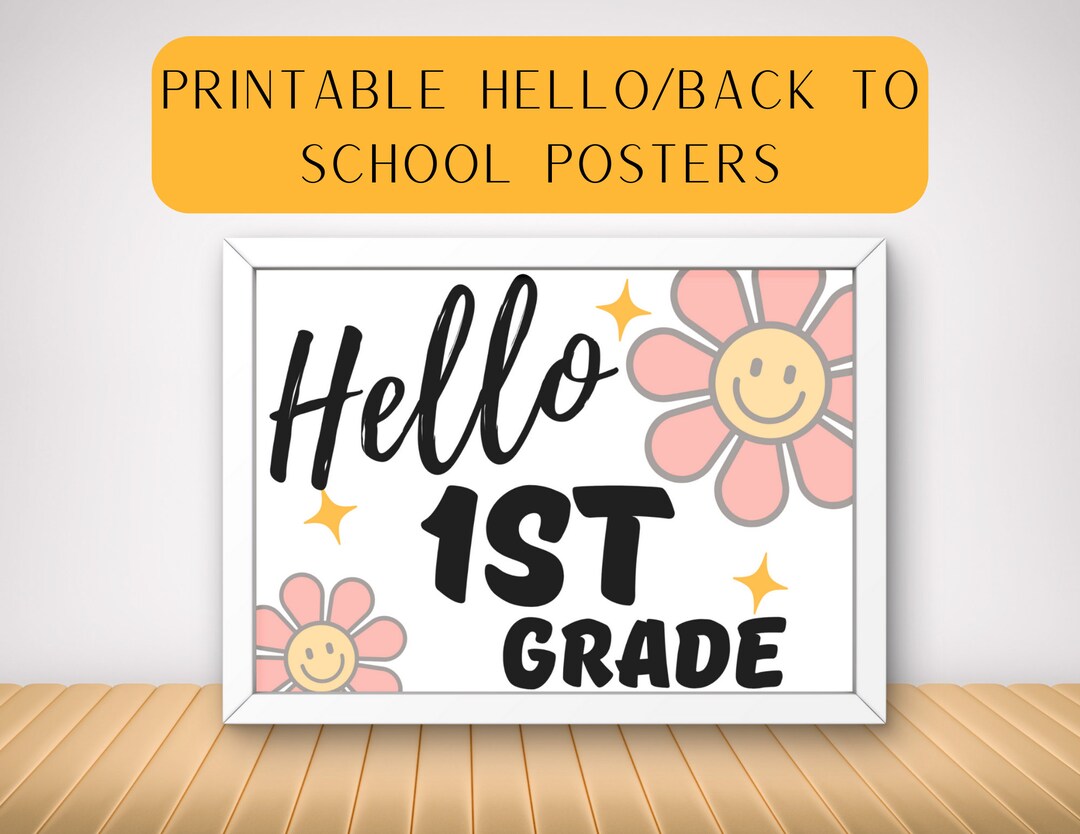 Back to School Poster Hello School Poster Printable Retro School Sign ...