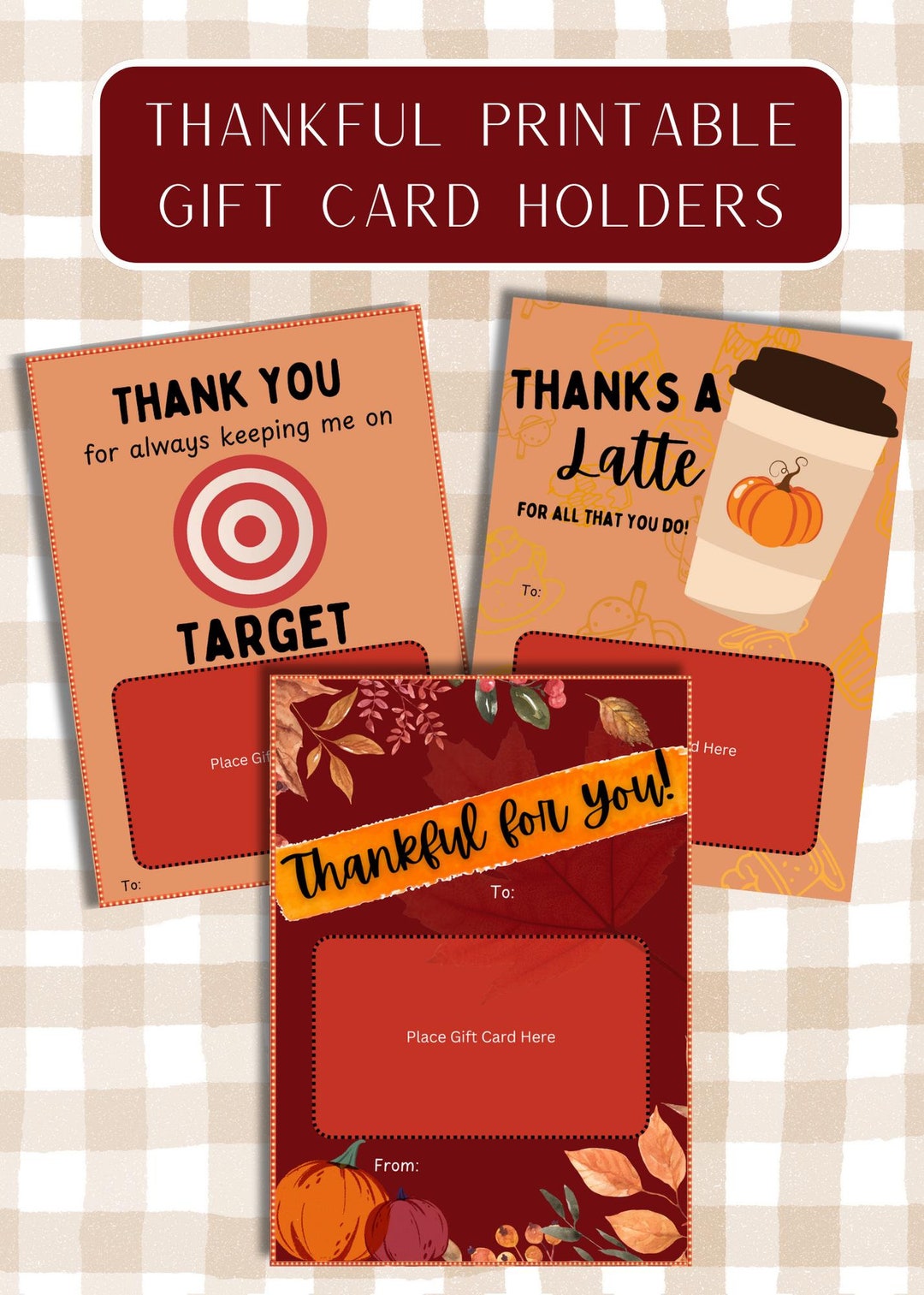 Printable Gift Card Holder Thanksgiving Gift Card Holder Digital ...