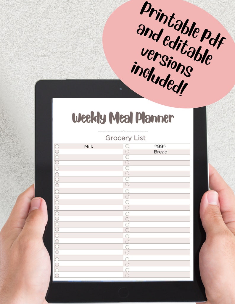 Editable Weekly Meal Planner and Grocery List Digital Easy Meal ...