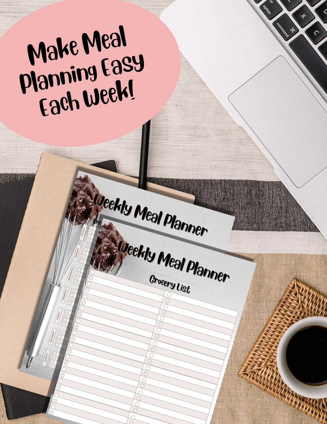 Editable Weekly Meal Planner and Grocery List Digital Easy Meal ...