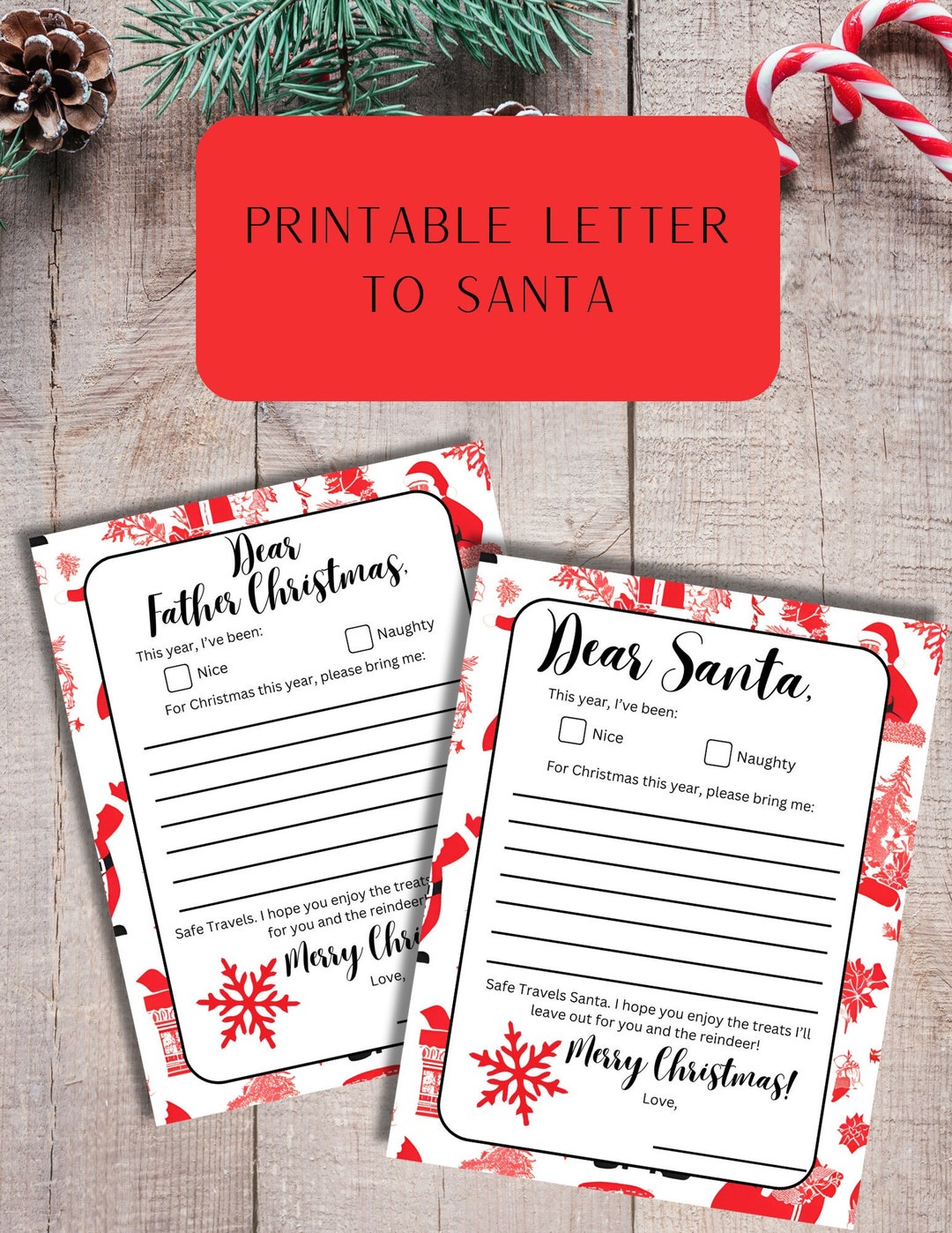 Printable Letter to Santa Kids Christmas Wish List Letter to Father of ...