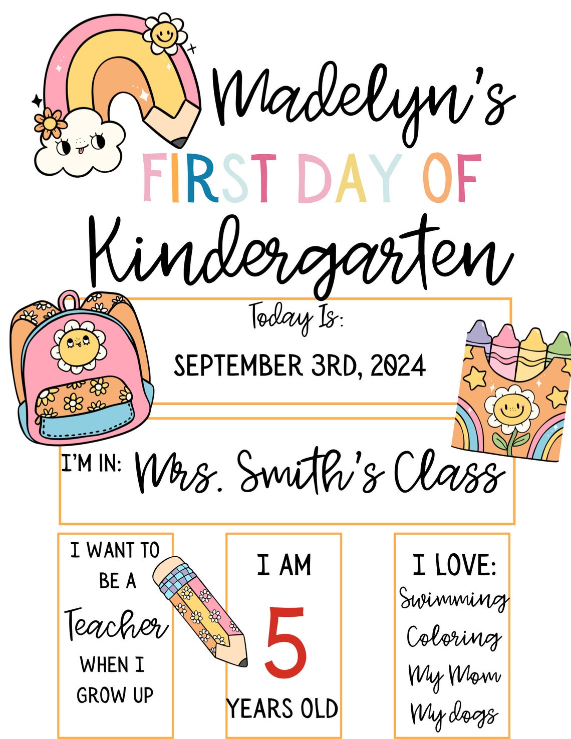 First Day of School Poster Editable First Day of School Back to School ...