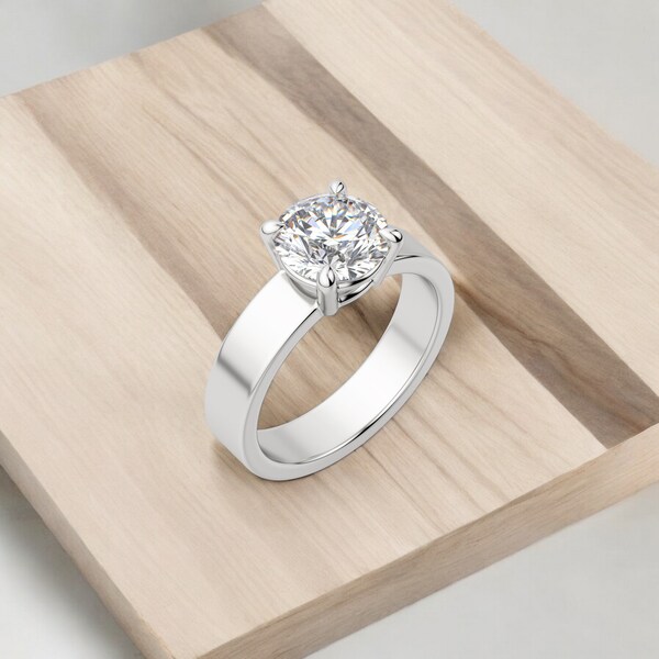 Wide Band Solitaire Ring - Etsy