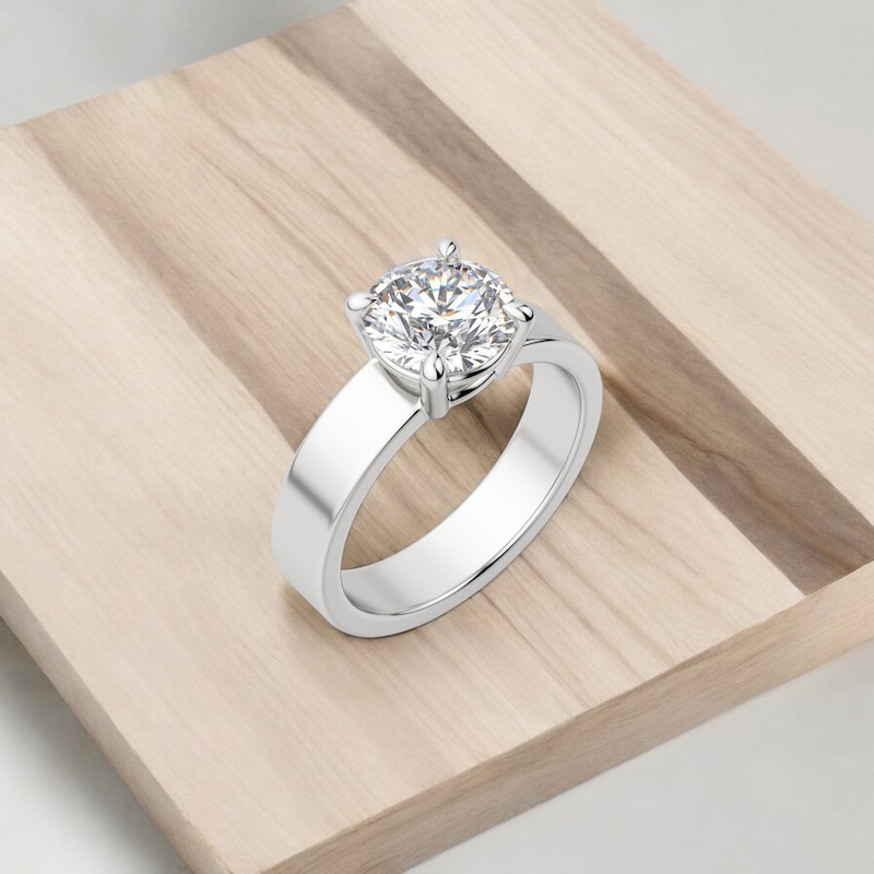 Wide Band Solitaire Ring - Etsy