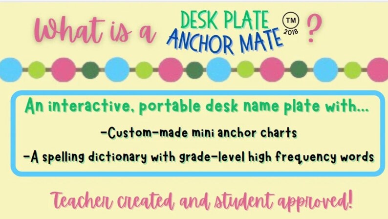 Kindergarten Desk Plate Anchor Mate-the Original - Etsy