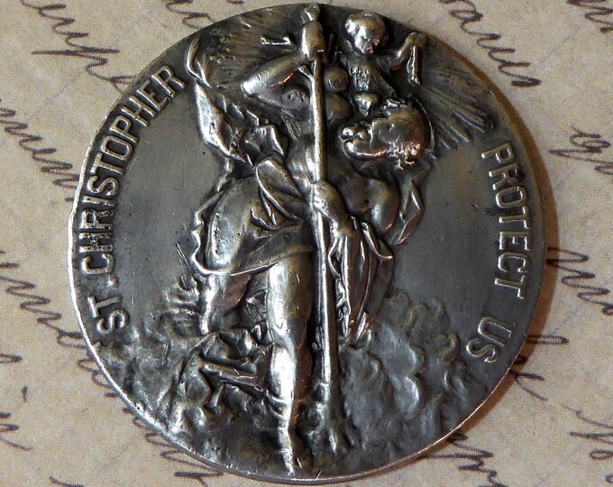 Vintage Saint Christopher Silver Medallion Deep Relief Plaque - Patron ...
