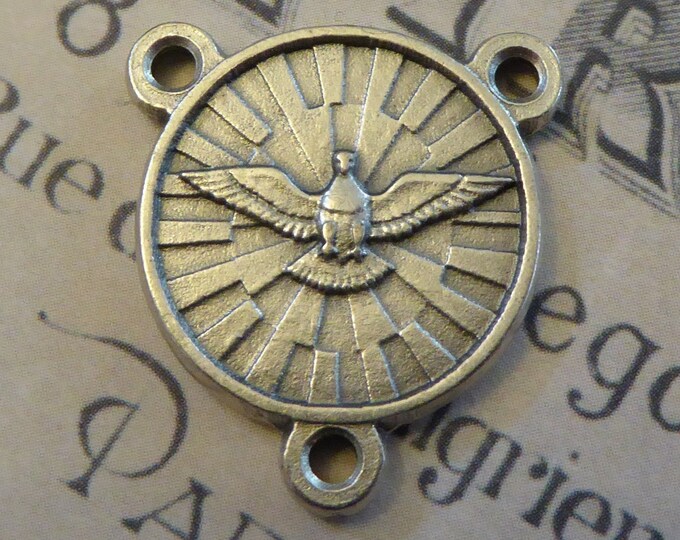 Silver Holy Ghost Spirit Dove Rosary Center - Religious Medal Italian ...