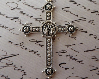 Silver Budded Pectoral Cross Catholic Necklace Pendant - Etsy