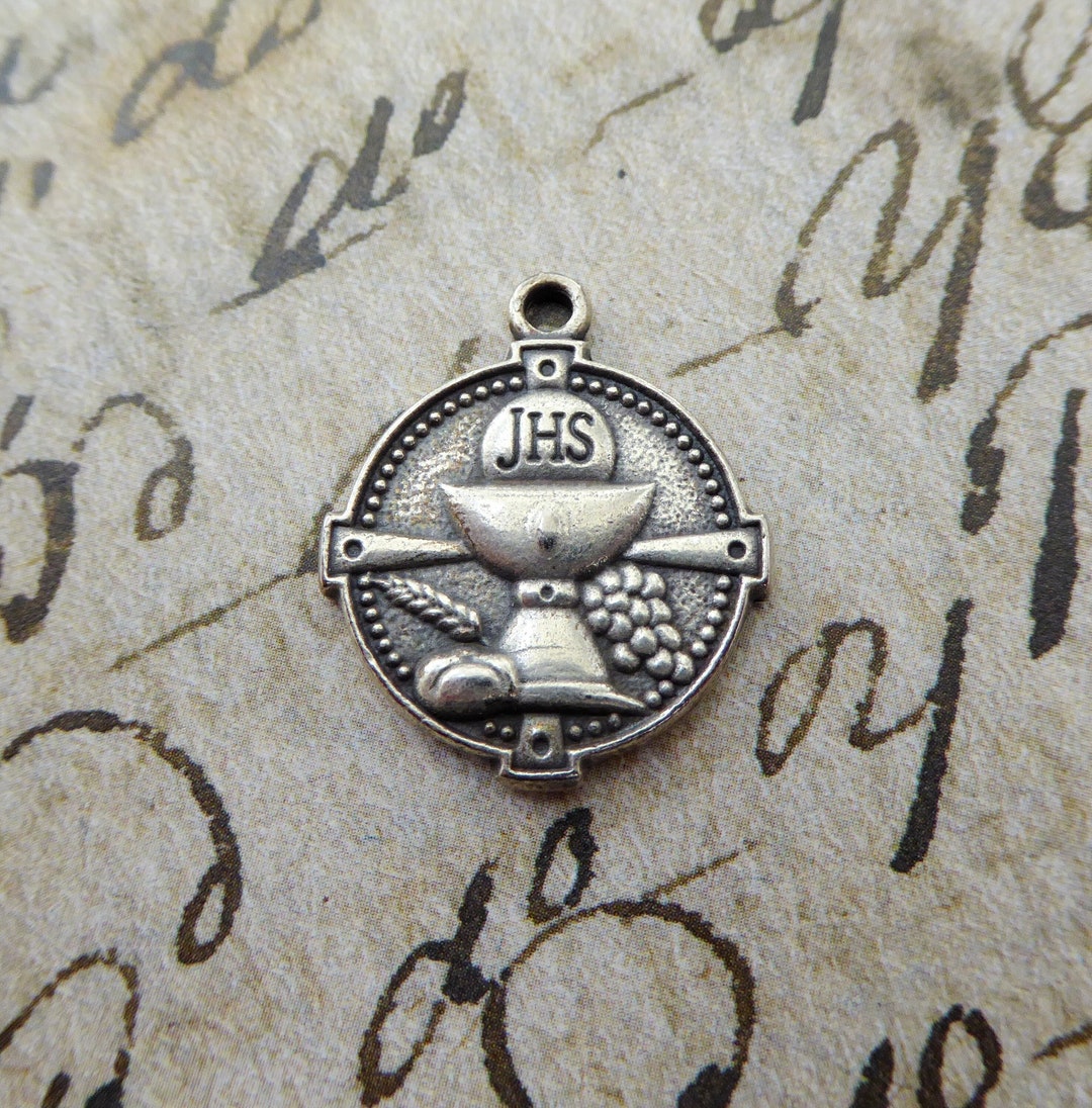 First Holy Communion Italian Matte Silver Religious Medal Pendant ...