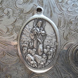 Vintage Italian Religious Medal Jesus the Good Shepherd, Flock of Sheep ...