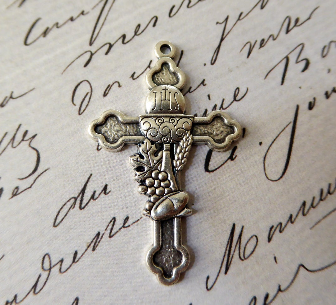 Italian Oxidized Silver Holy Communion Cross Medal: Catholic Pendant - Etsy