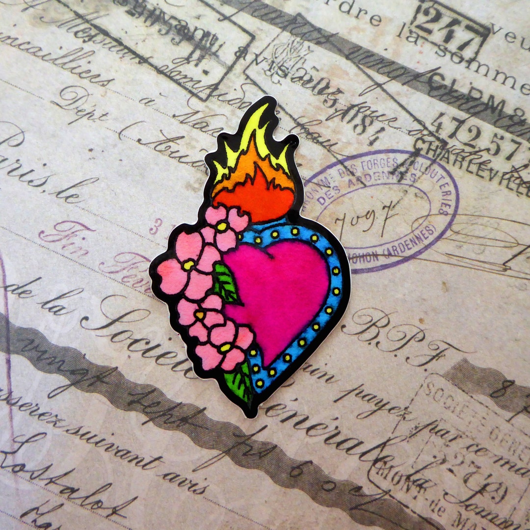 Magenta Heart & Dogwood Flowers Vinyl Sticker the Ex Voto Project ...