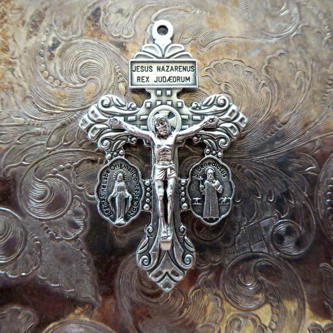 Large RARE Italian Pardon / Indulgence Crucifix Silver Cross Catholic ...