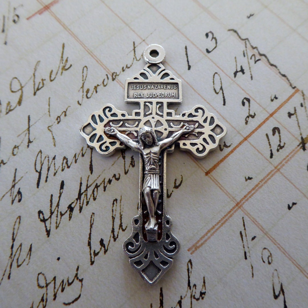 Large Italian Pardon / Indulgence Crucifix Silver Cross Catholic ...