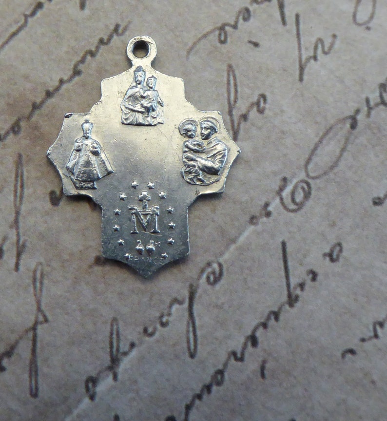 FRENCH Catholic Cross Religious Medal Holy Spirit, Saints Jesus Mary ...