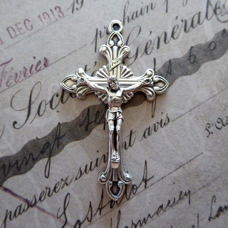 Mid Century Italian Crucifix Silver Cross Pendant, Jesus INRI Iēsus ...