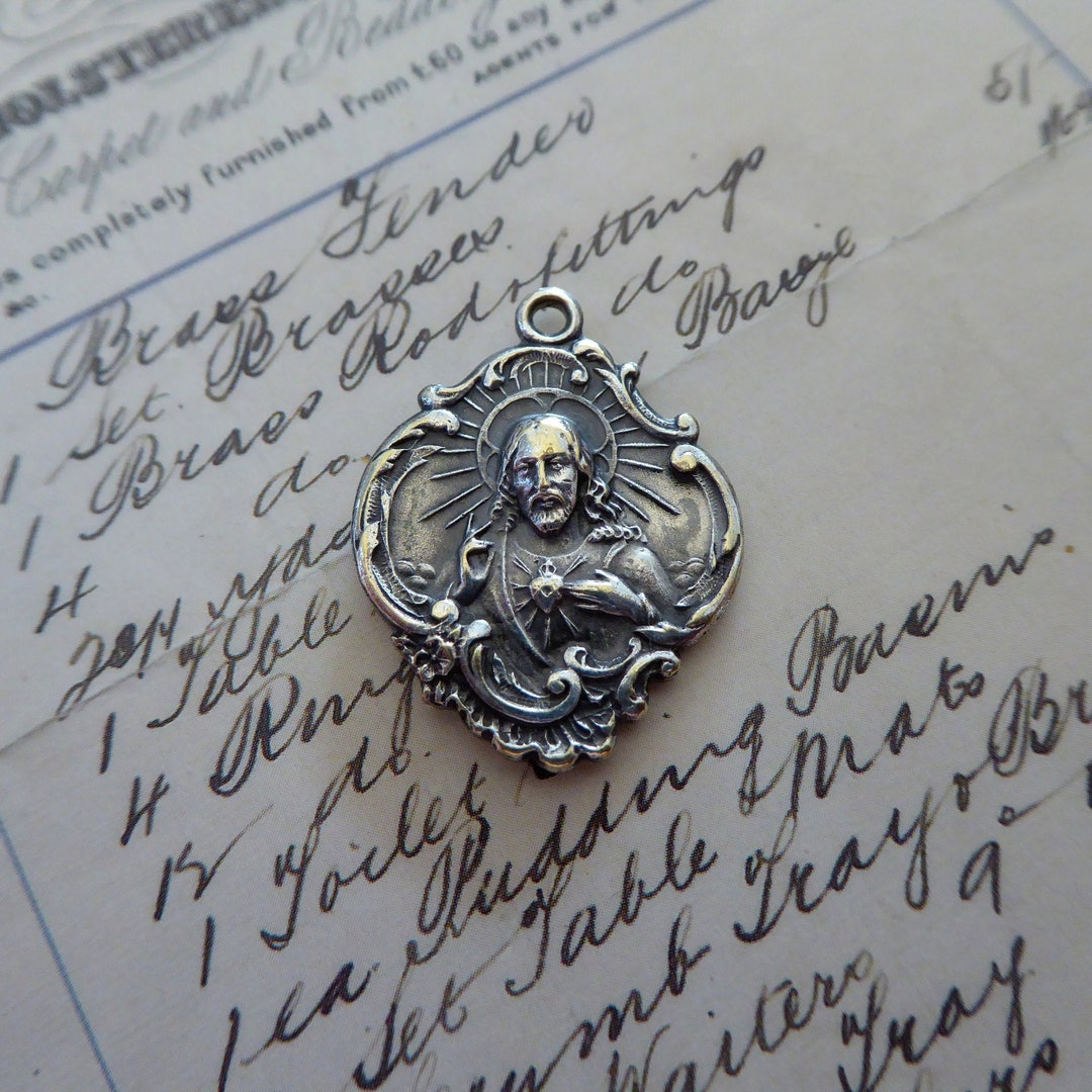 Rococo Religious Medal, Sacred Heart of Jesus & Saint Theresa Patron ...