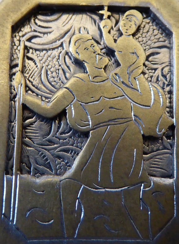 Handcrafted Bronze Art Deco Saint Christopher Religio… - Gem
