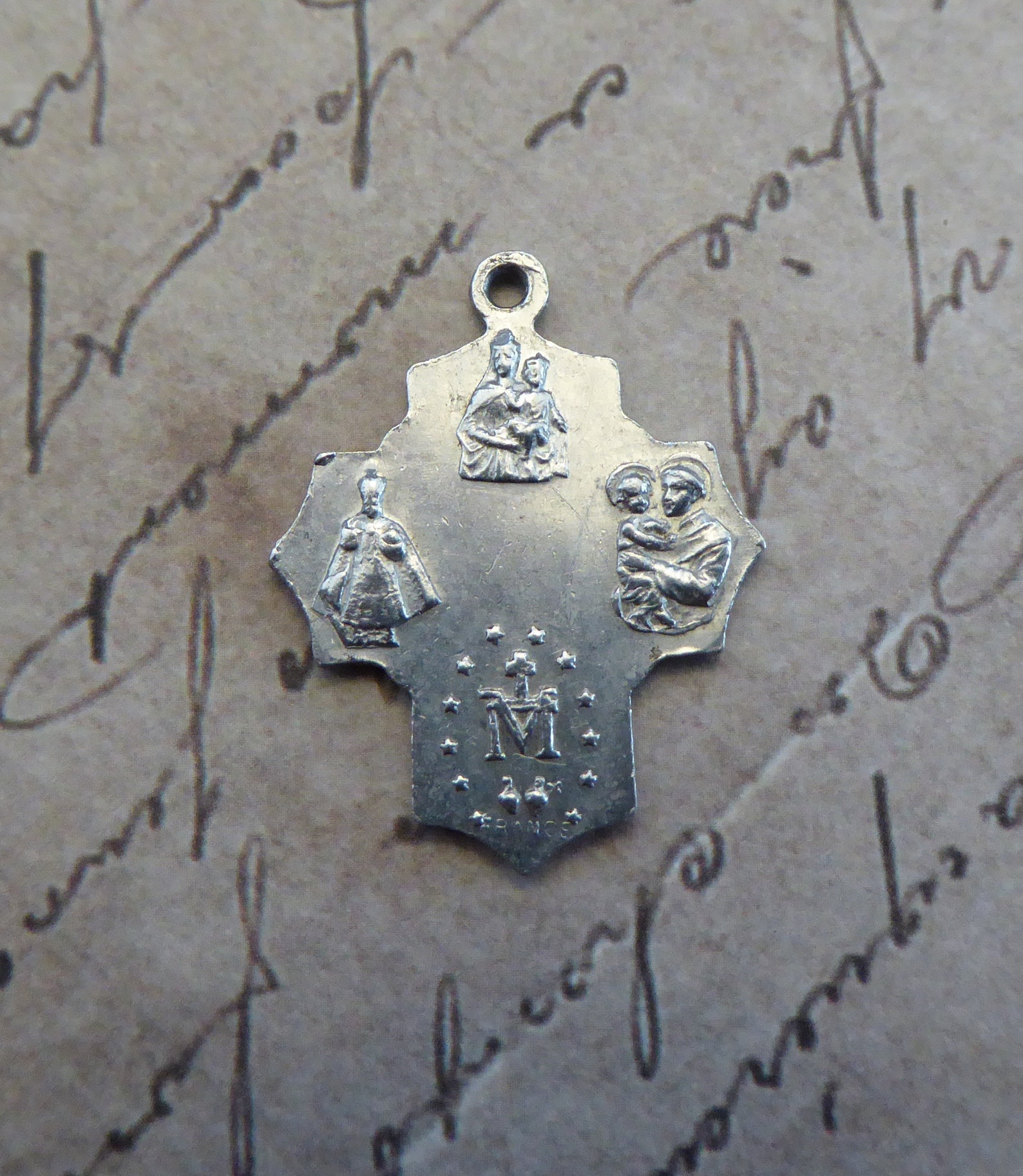 FRENCH Catholic Cross Religious Medal Holy Spirit, Saints Jesus Mary ...