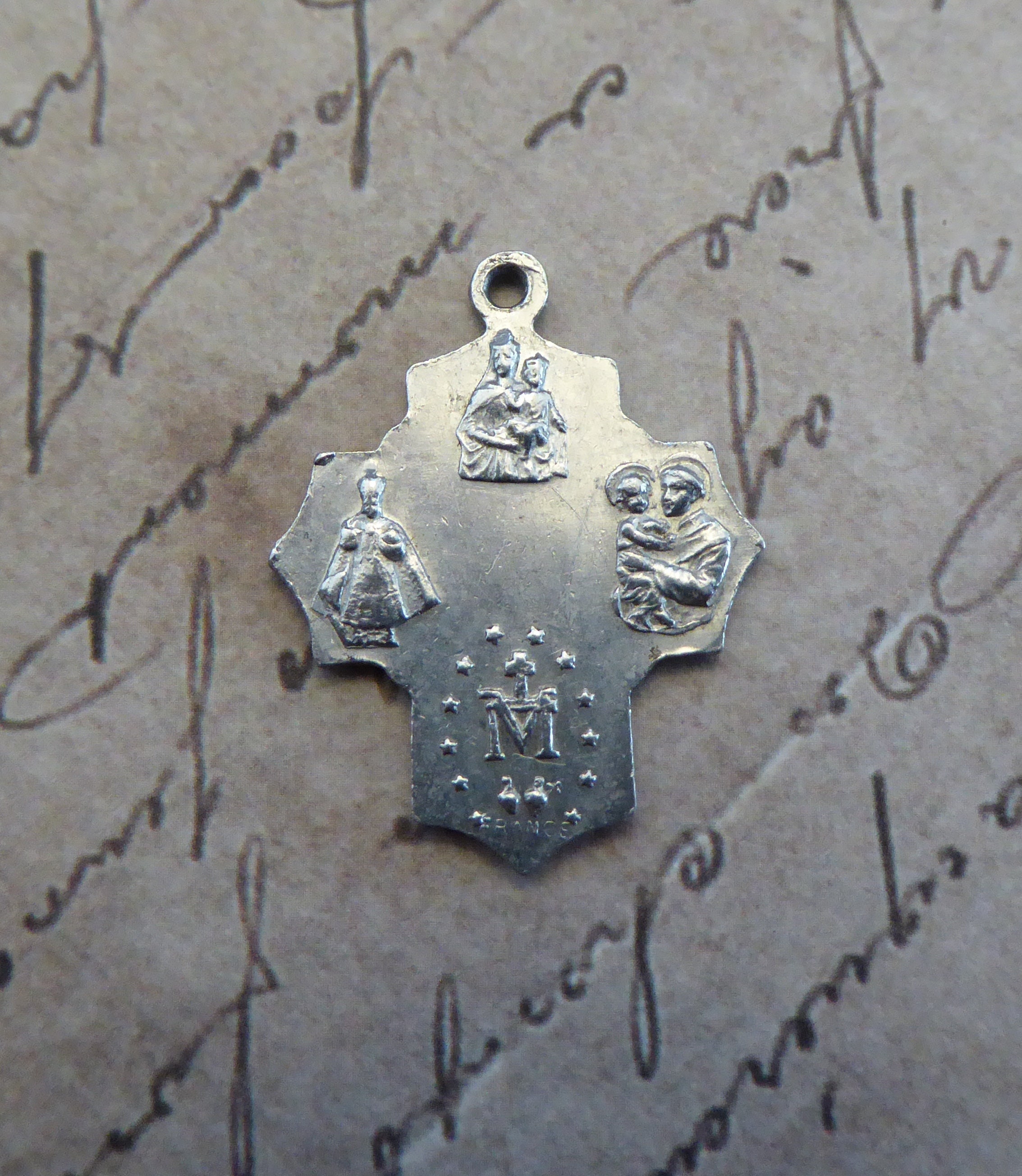 FRENCH Catholic Cross Religious Medal Holy Spirit, Saints Jesus Mary ...