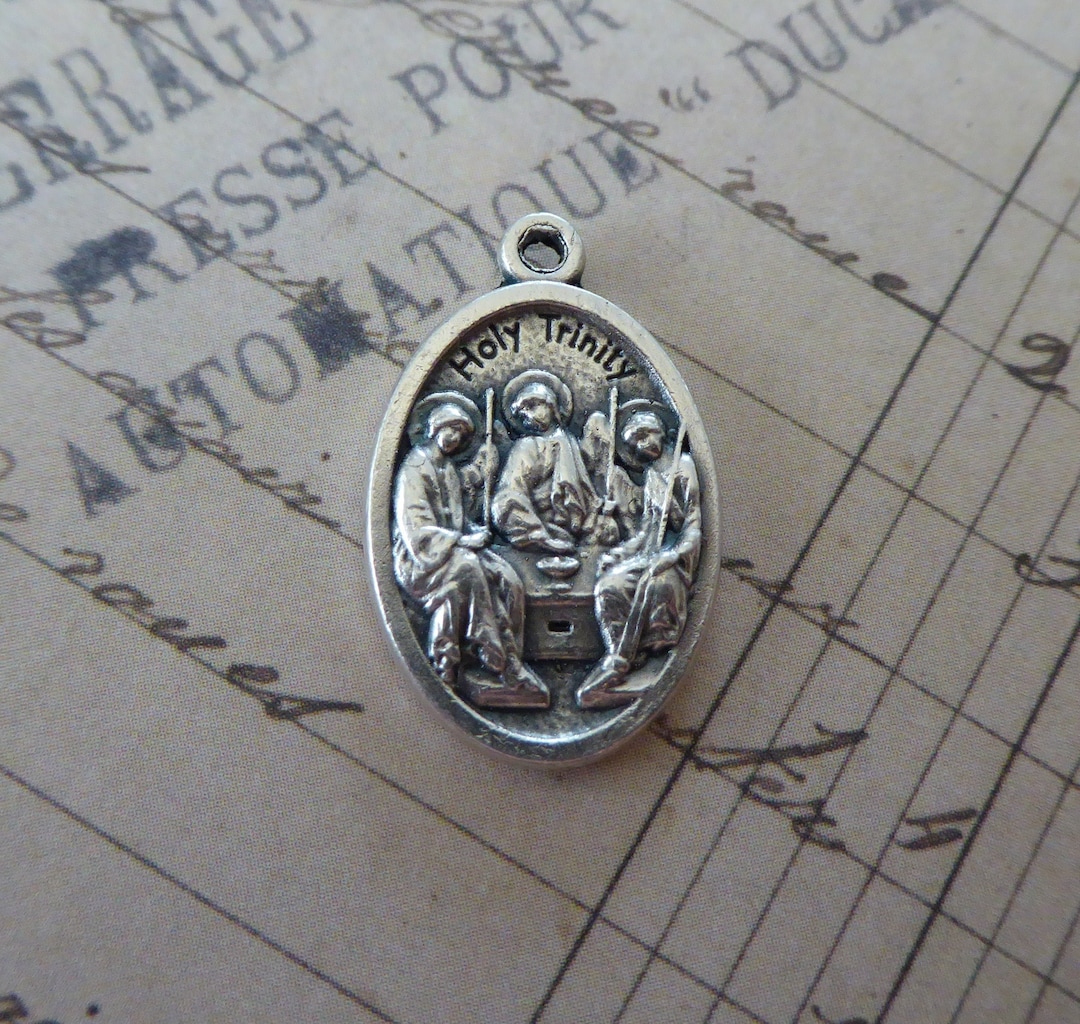 Holy Trinity & Holy Family Italian Catholic Medal Pendant, Vintage ...