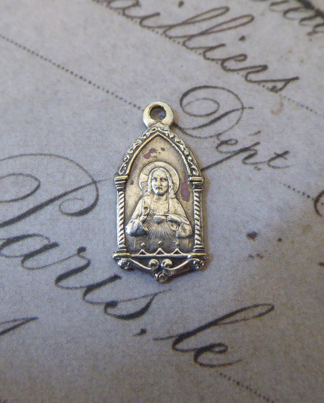 Italian Gothic Scapular Medal: Our Lady of Mount Carmel & Sacred Heart ...
