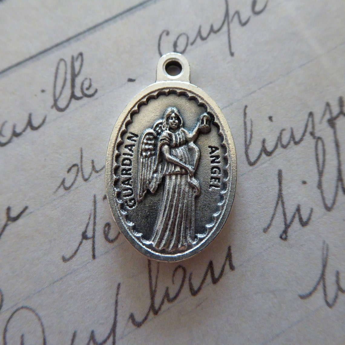 Guardian Angel PROTECT US Silver Italian Miraculous Medal Medallion ...