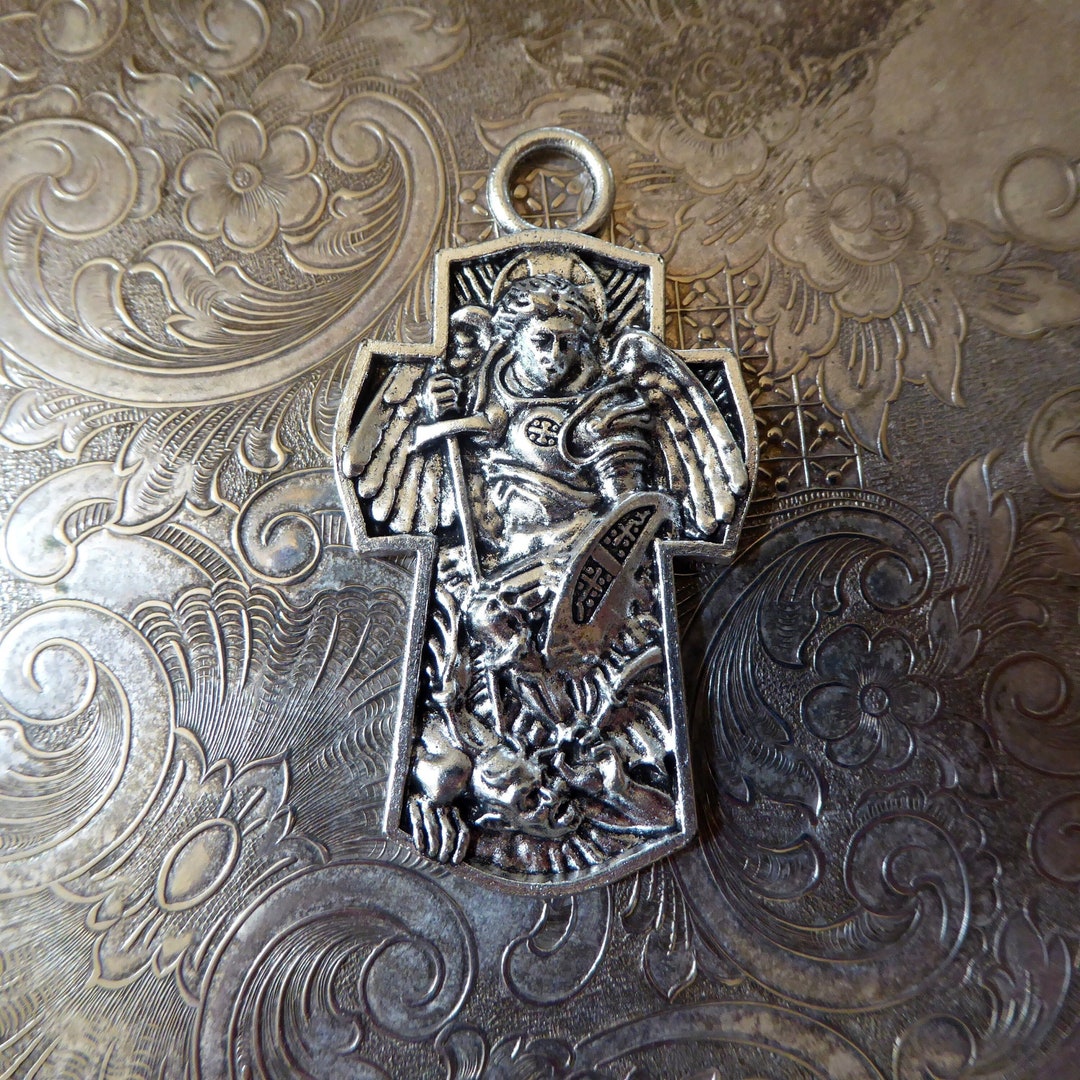Saint Michael Silver Cross Medal: Archangel Protect Us Pendant - Etsy