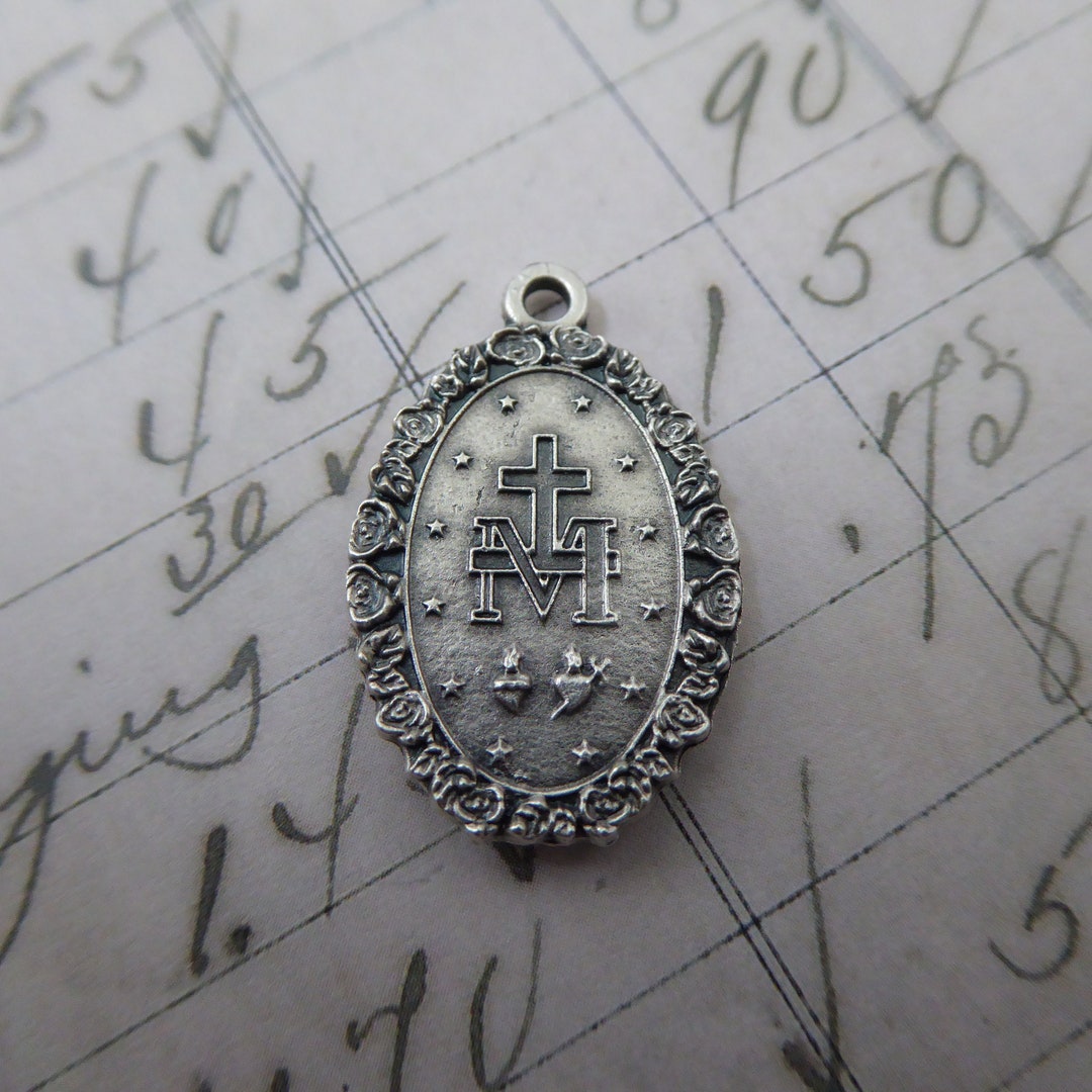 Silver Floral Wreath Miraculous Medal of the Immaculate Conception 1830 ...