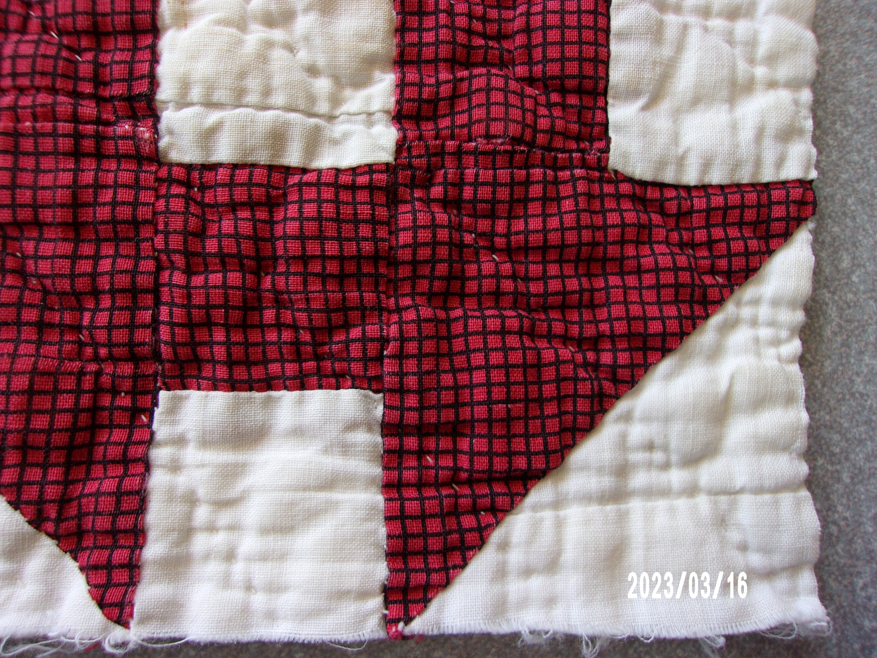 Antique 1800's Churn Dash Quilt Block Red Check Hand Pieced & Quilted ...