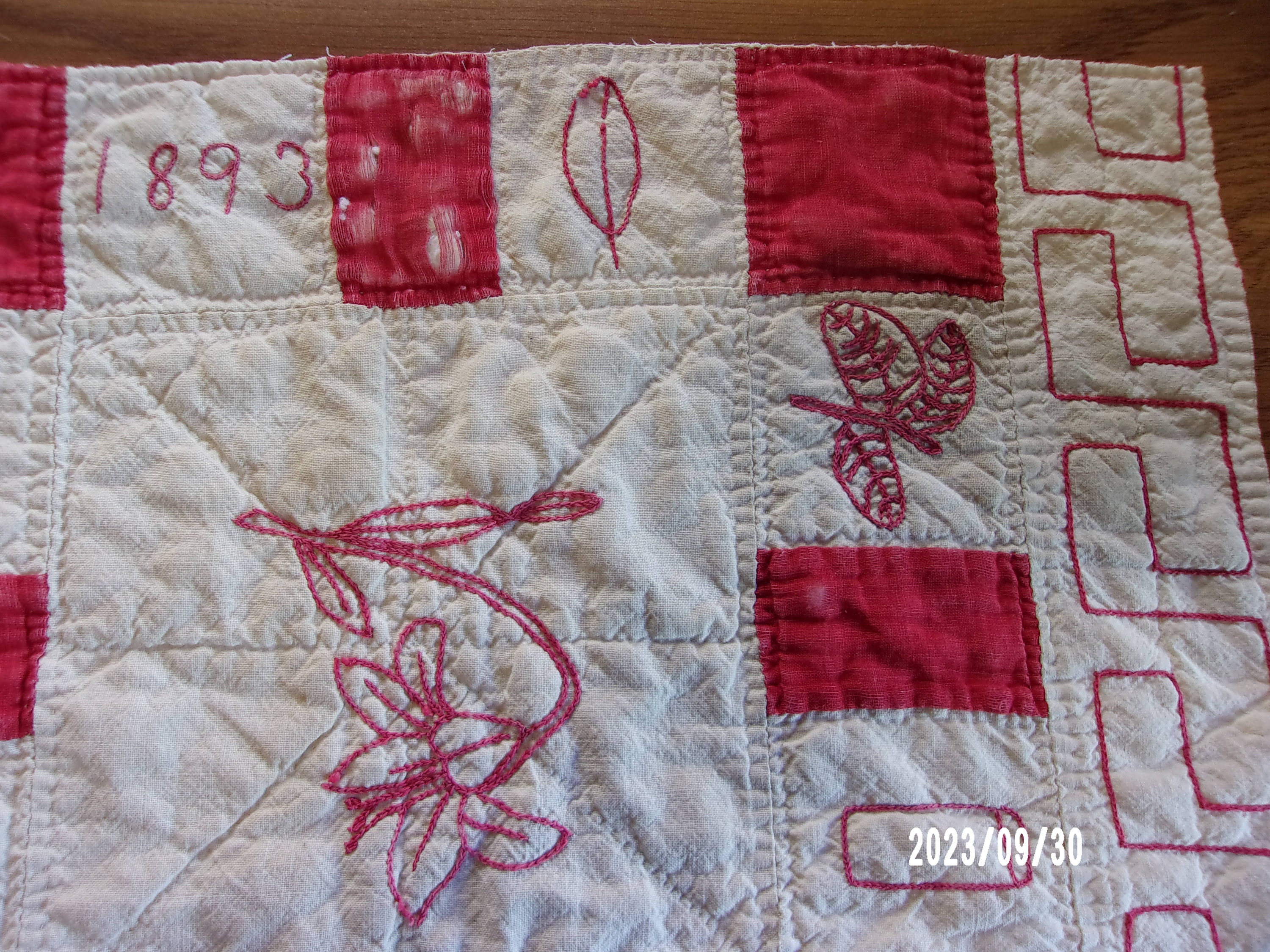 Antique 1893 Redwork Quilt Block Flower Center Hand - Etsy