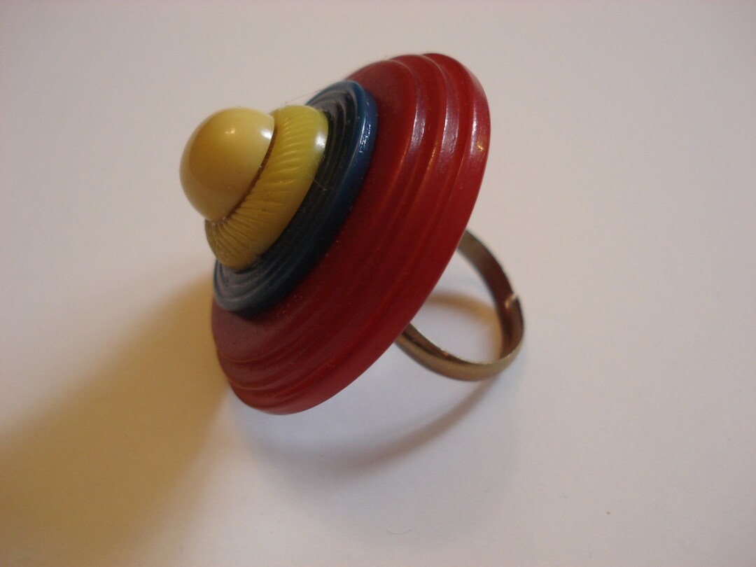 Stacked Statement Button Ring Yellow/blue/red Vintage Buttons ...