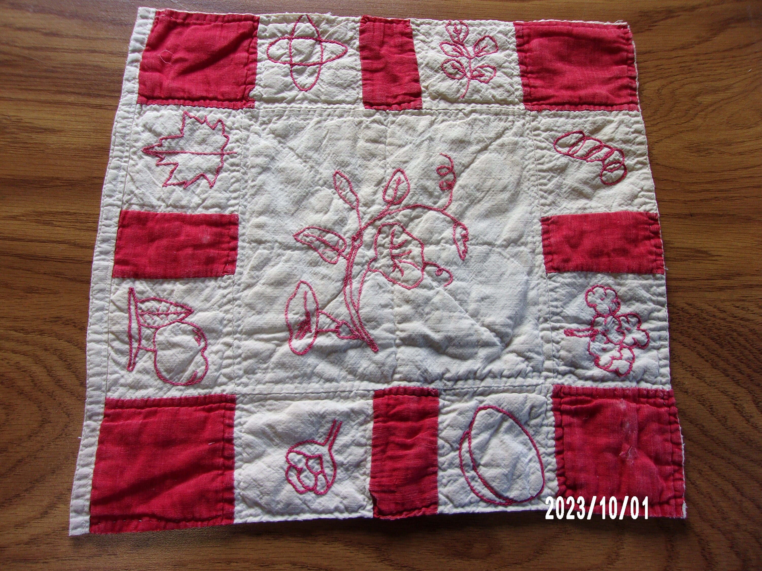 Antique 1893 Redwork Quilt Block Flower Center Hand - Etsy