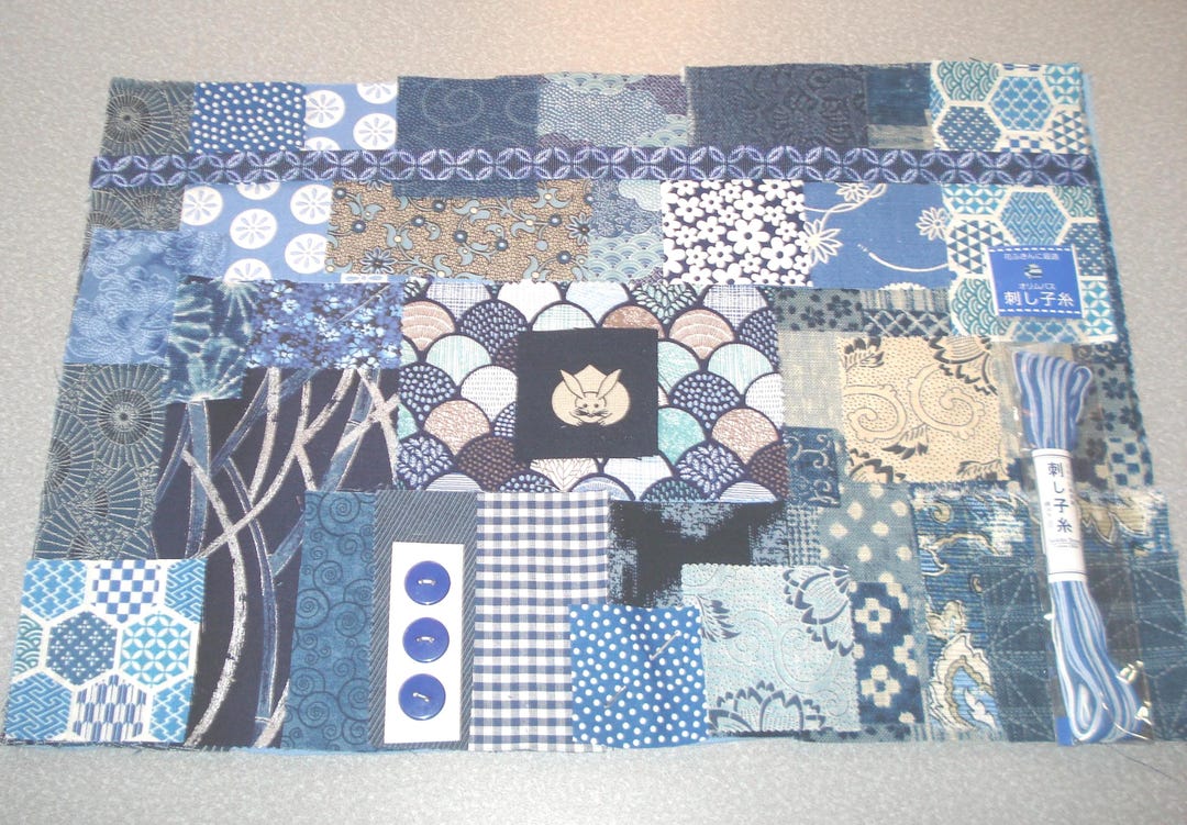 Sashiko Slow Stitch Kit - Rabbit Motif - Japanese Fabrics - Boro ...